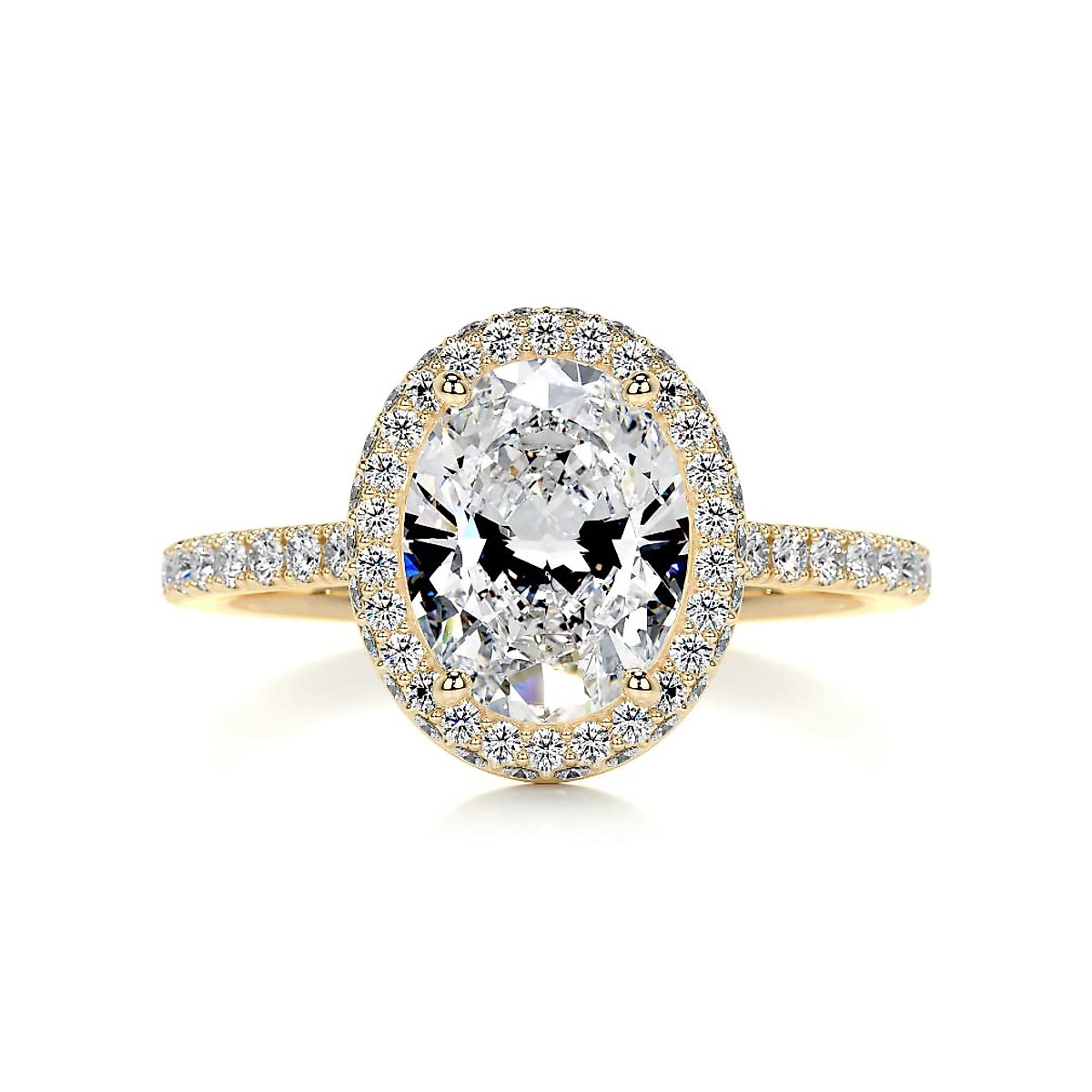 Solid Gold Handmade Wedding Rings 2 CT Oval Cut Moissanite Diamond Halo Bridal Engagement Rings for Anniversary Propose Gift (18K Solid Yellow Gold)