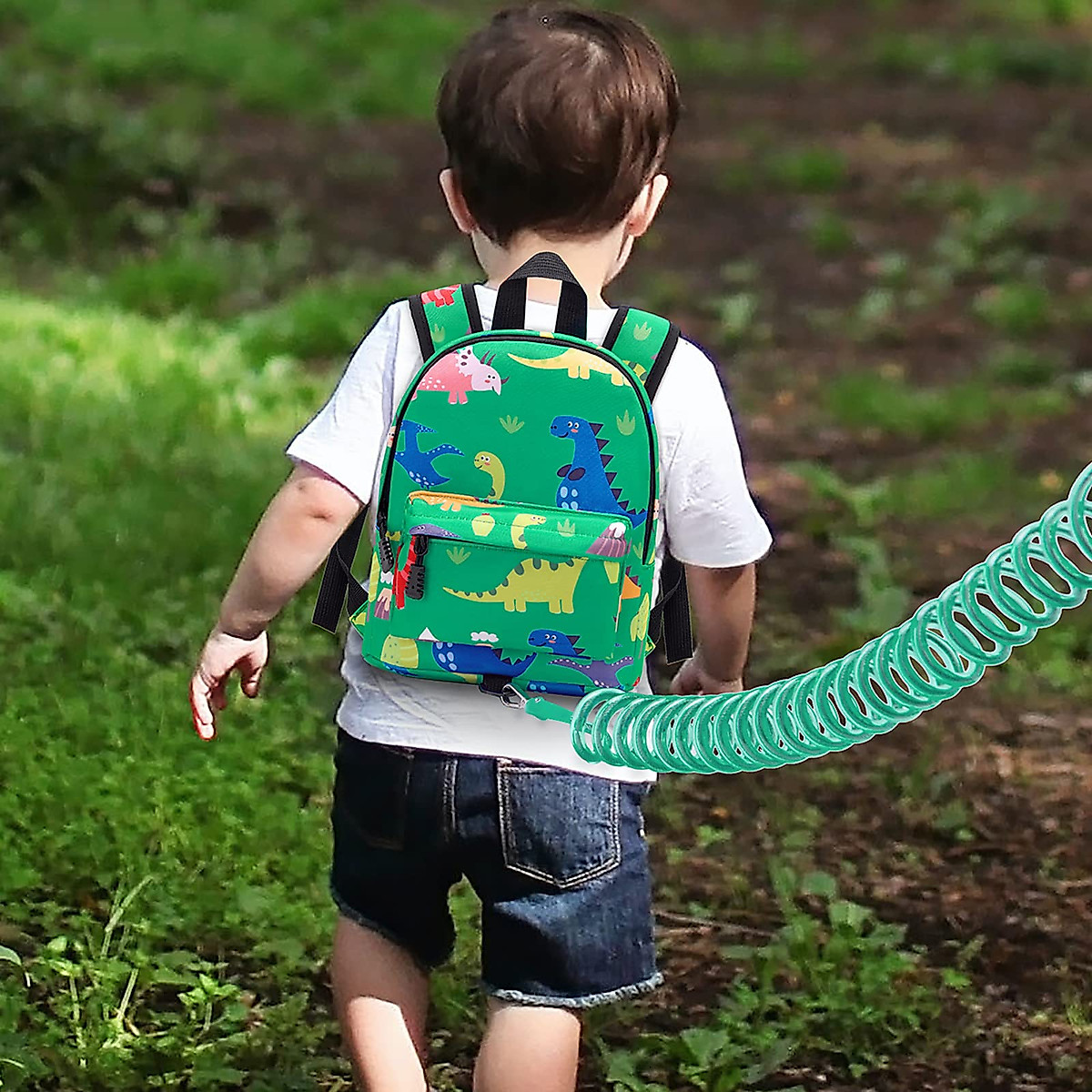 Accmor Toddler Harness Backpack Leash, Baby Dinosaur Backpacks with Anti Lost Wrist Link, Cute Mini Child Backpack Wristband Tether Strap and Protection Leashes for Baby Boys (Green)