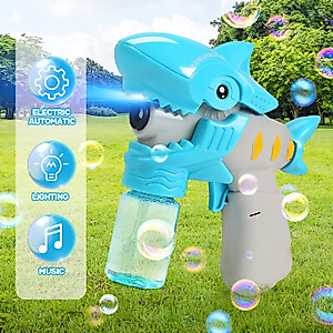 2 Bubble Gun for Kids,Light-Up and Musical Automatic Shark Bubble Blower Toys with 4 Bubble Solution,Fun Summer Outdoor Party Gift for 4 5 6 7 8+ Years Old Toddlers Boys Girls Bubble Maker Machine