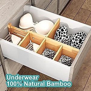 Vriccc 4.4" High Drawer Dividers with Inserts, Bamboo Drawer Dividers for Clothes, Expandable from 12-17.5", Adjustable drawer organizer for Bedroom, Kitchen & Office, 4 Dividers with 8 Insert.