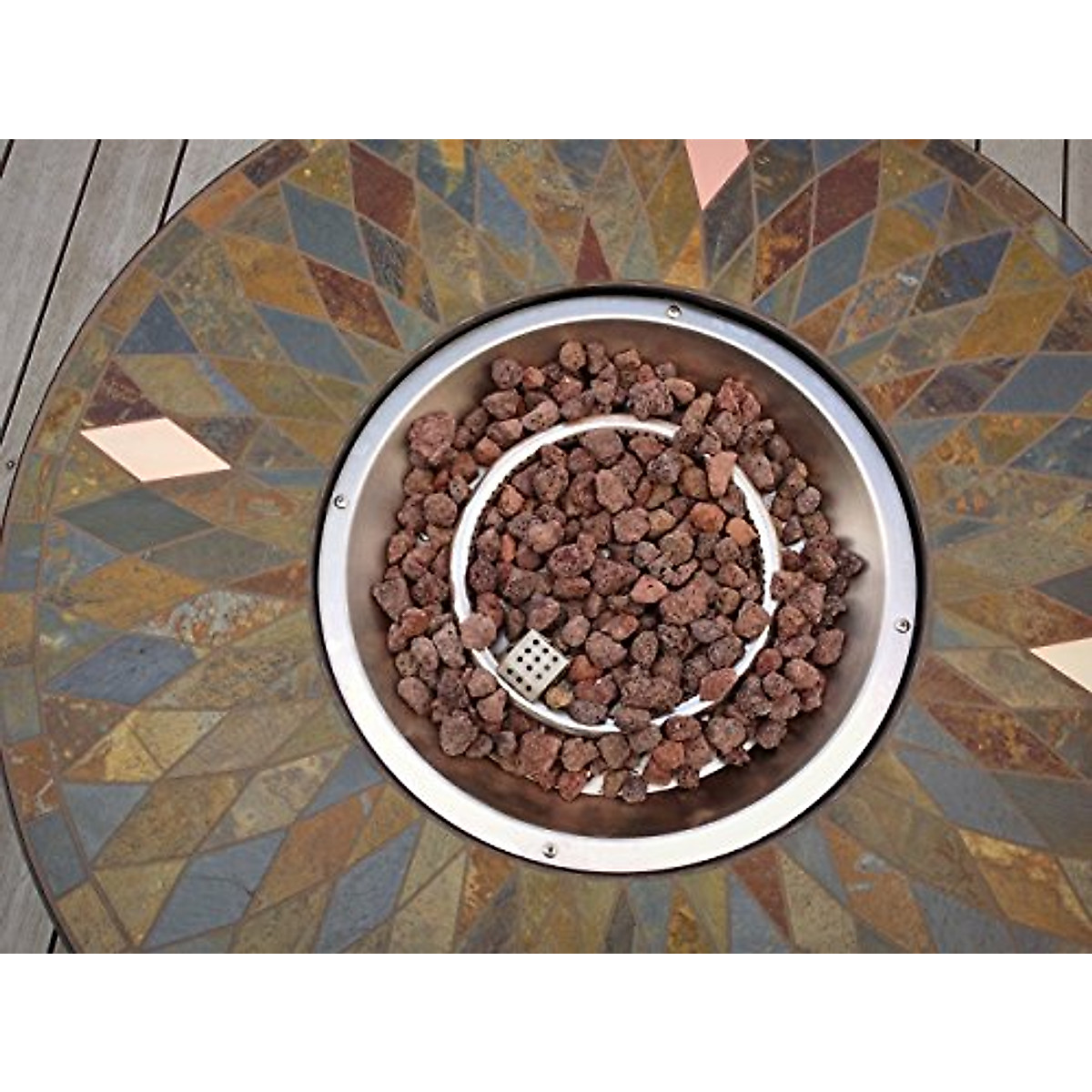 Pebble Lane LIving 42" Natural Slate and Copper Top Outdoor Propane Gas Fire Pit Table: Powder-Coated Black Frame