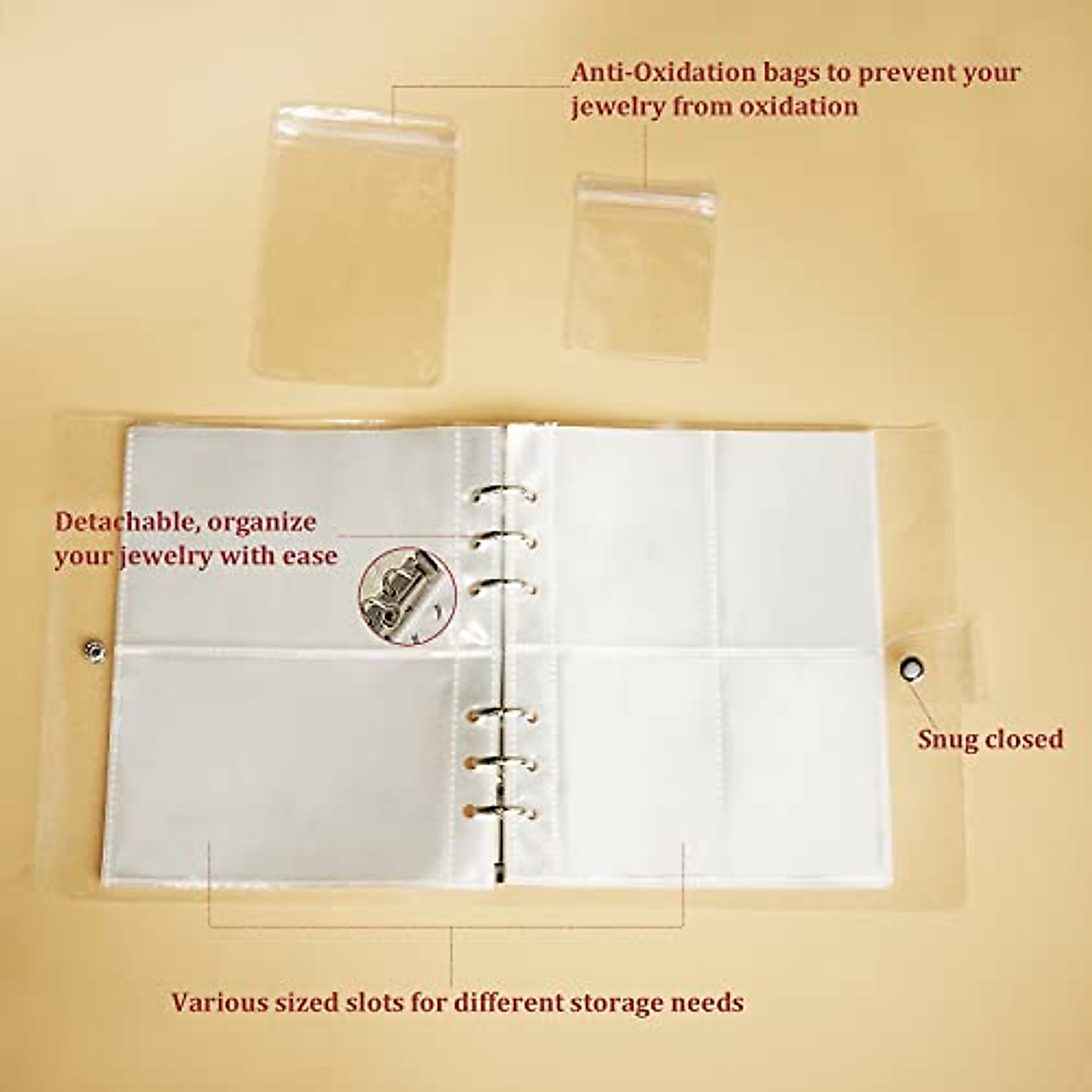 Transparent Jewelry Storage Book with Anti-Oxidation Pockets, Jewlwey Organizer Album New Generation, Various Sized Grid, Detachable, for Earrings, Necklace, Stud, Bracelets, and Rings for Travel