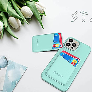doeboe Leather Phone Card Holder for Back of Phone, Credit Card Case Stick on Cell Phone, Strongly Adhesive Phone Wallet Sleeve, Compatible with iPhone 14, Samsung, Android, All Smartphones (Mint)
