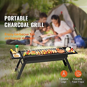 23 inch Portable Charcoal Grill, Flat Top Propane Gas Grills, Compact Foldable Grill, Heavy Duty Steel BBQ Grill, Mini Smoker for Travel, Outdoor Cooking, Barbecue Camping, Picnic, Patio Black