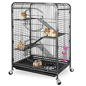 BBBuy 37 Inches Metal Ferret Cage Small Animals Pet Habitat Large Critter Nation Cage/w Bottom Tray Front Doors Ramps, 4 Tiers for Guinea Pigs, Rabbit, Chinchilla, Rat, Sugar Gliders, Hamster, Black