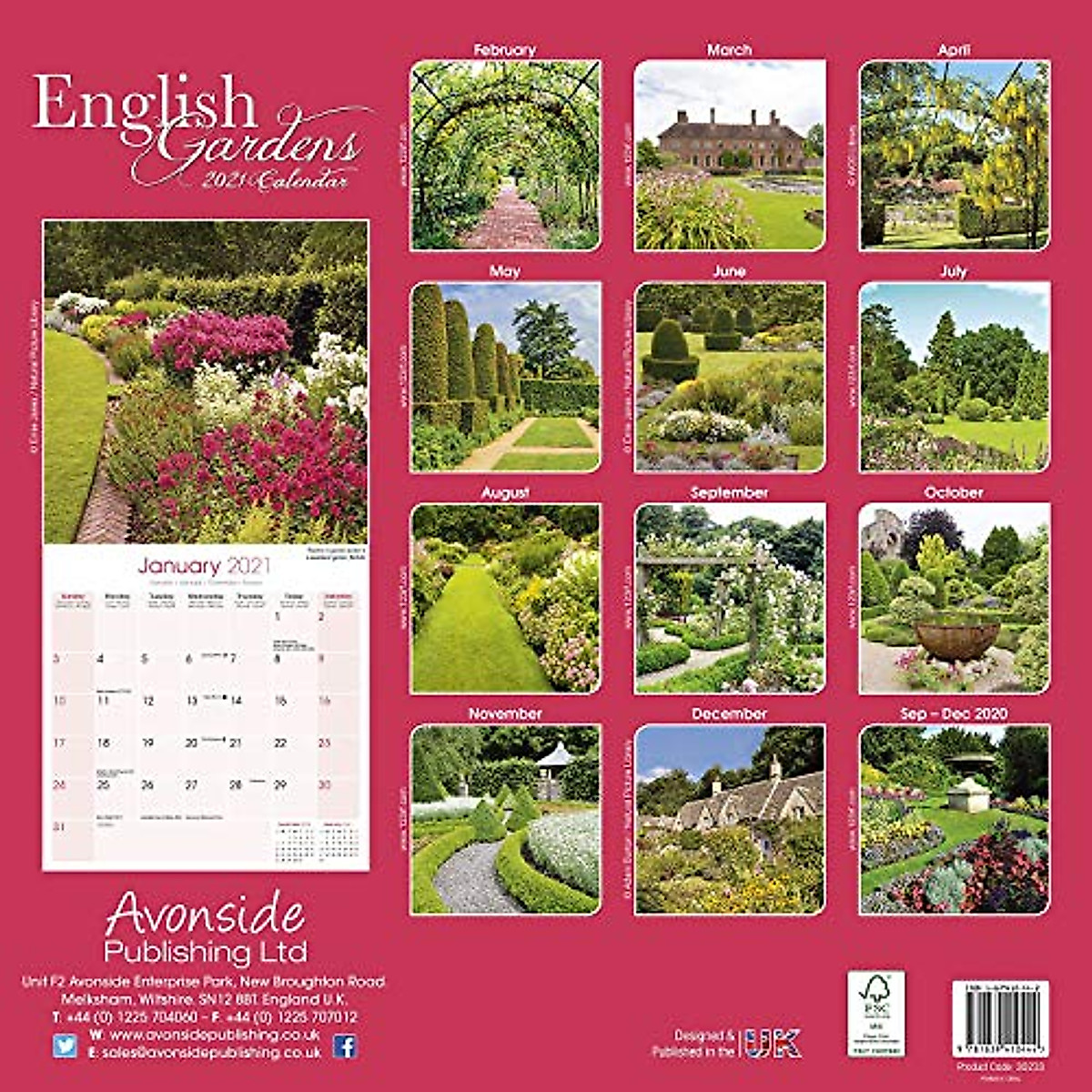 Garden Calendar - English Gardens Calendar - Calendars 2020 - 2021 Wall Calendars - Flower Calendar - English Gardens 16 Month Wall Calendar by Avonside