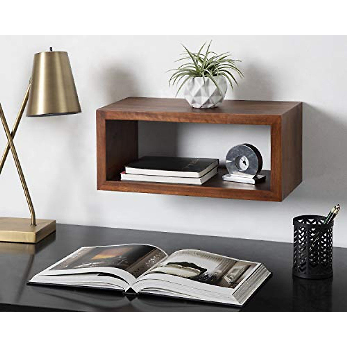 Kate and Laurel Holt Modern Floating Wall Shelf, 18 x 8, Walnut Brown, Chic Rectangular Floating Wood Shelf for Wall