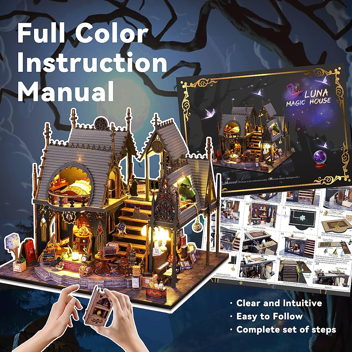 Flever Dollhouse Miniature DIY House Kit Creative Room with Furniture for Romantic Artwork Gift (Luna Magic House)