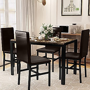 Recaceik Dining Room Table Set for 4 Modern Dinner Table Set for 4 Faux Marble Kitchen Table and Chairs for 4, 5 Piece Dining Table Set w/Leather Upholstered Dining Chairs for Small Spaces