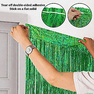 4 Pack Green Foil Fringe Curtain Backdrop, 3.3Ft x 9.8Ft Metallic Tinsel Foil Fringe Streamers Curtains for Photo Booth, Wedding, Thanksgiving, Birthday, Christmas, Halloween Party Decoration