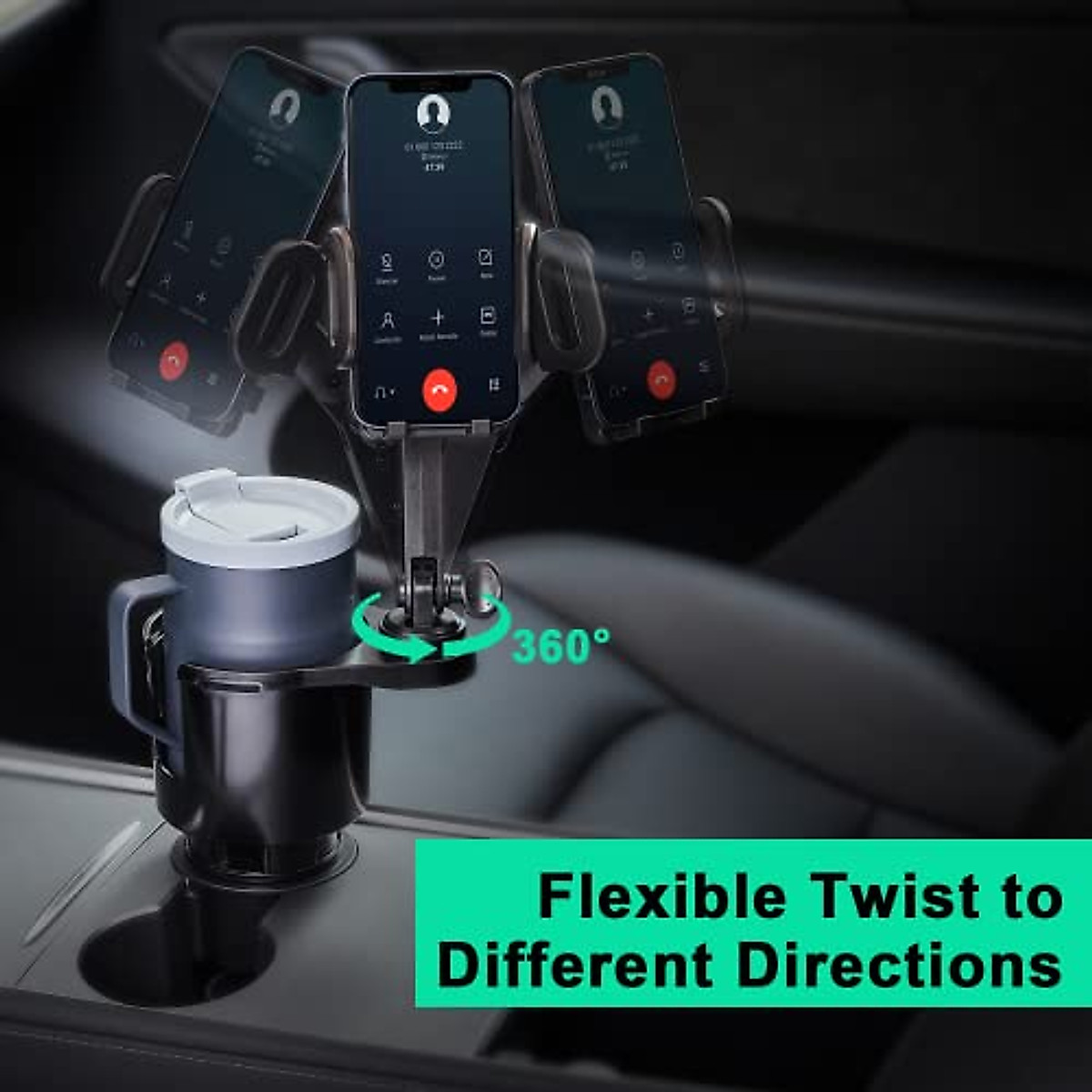 Car Cup Holder Expander Adjustable Base with Phone Mount THIS HILL 360° Rotation Cup Holder Cell Phone Holder for Car Compatible with iPhone/Samsung All Smartphones