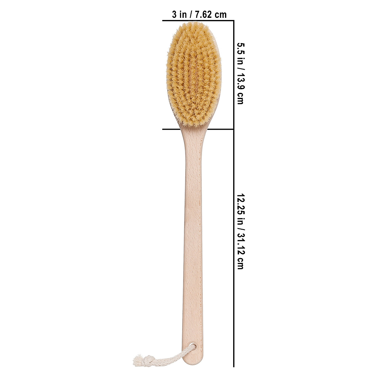 REDECKER Beechwood Bath and Shower Brush - Boar Bristle Back Brush Shower - 17-3/4 inch Handle for Hard-to-Reach Areas - Natural Pig Bristle Fibers Remove Dead Skin - Long Handled Bristle Shower Brush