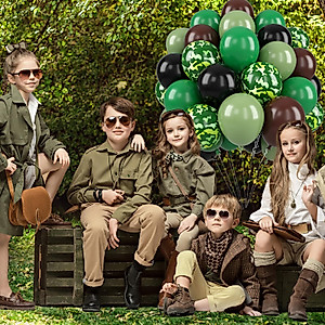 Paready Camo Balloons, 50 Pcs Green and Brown Balloons, Camouflage Army Balloon, 12 Inch Dark Sage Green Black Balloons Latex for Birthday Baby Shower Camping Woodland Hunting Jungle Party Decorations
