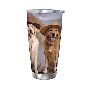 Golden Retriever Dogs Puppies 20oz Stainless Steel Tumbler With Lid And Straw, Double Wall Vacuum Insulated Coffee Mug Travel Cups Leak-Proof Lid For Hot And Cold Drinks, Metal Straws And Brush