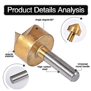 HOHXEN 5Pcs Titanium Chamfering Countersink Drill Bit Set - 3/8" 1/2" 3/4" - 10mm 12mm 19mm for Wood Metal Quick Change Drill Bit Set