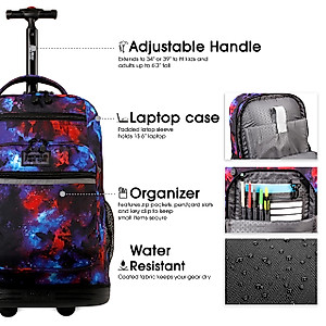 J World New York Sundance Rolling Backpack Roller Bookbag, Galaxy, 20 X 13 X 9 (H X W X D)