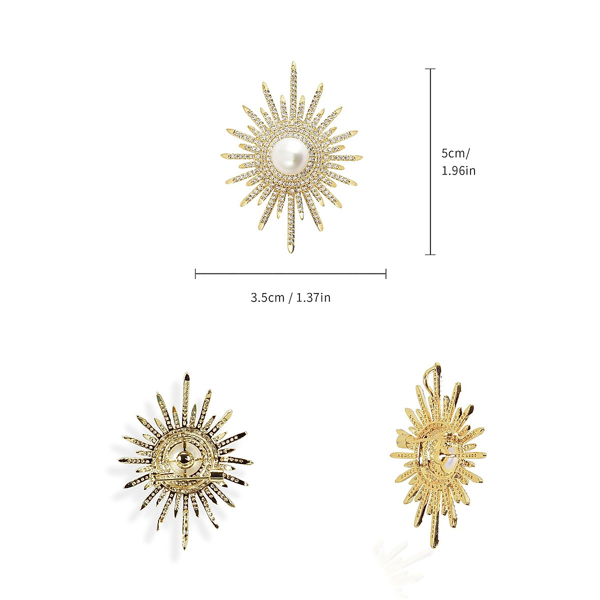 Rhinestone Pearl Brooch Pin for Women Gold Fashion Star Dress Jewelry