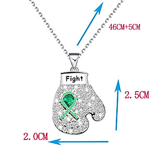 CHOORO Green Awareness Ribbon Charm Boxing Glove Necklace Gift for Lymphoma/Lyme Disease/Mental Illness/Bipolar Disorder/Cerebral Palsy (Green Awareness N)