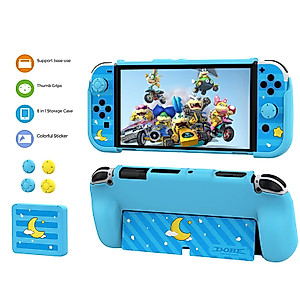 Switch OLED Blue Case, Switch OLED Accessories Kit Include Switch OLED Protective Case, Switch OLED Game Case and Switch OLED Thumb Grips - Blue