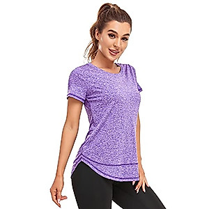 Abrooical Womens Athletic Tops Short Sleeve Sport Shirts Oversized Workout Tshirts Training Tee Purple XXX-Large