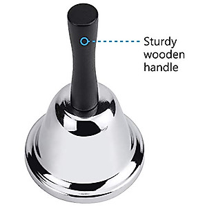 MROCO Loud Hand Bell, Silver Steel Hand Bells for Adults, Dinner Bells for Inside Classroom Bell, for Food Line, Alarm, Jingles, Ringing