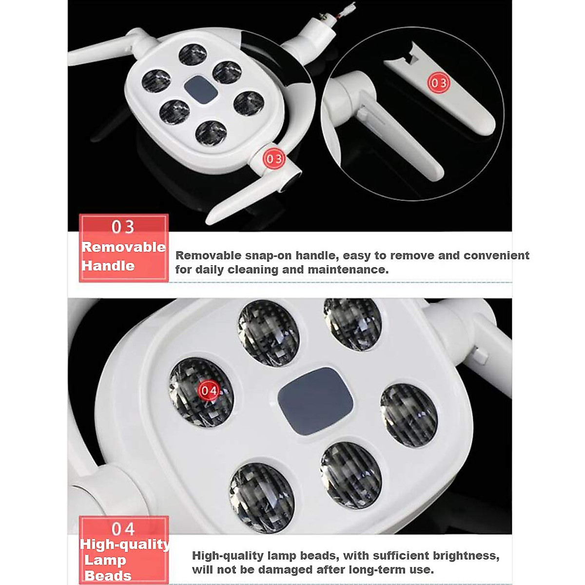 15W Induction Light Dental LED lamp AC/DC 12-24V Dental Oral Lamp for Dental Chair Unit, Pet Surgery Lamp（22mm Connector）