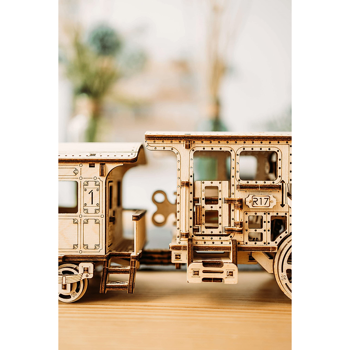 Wood Trick Wooden Toy Train Set with Railway - 34x7″ - Locomotive Train Toy Mechanical Model Kit - 3D Wooden Puzzles for Adults and Kids to Build - Engineering DIY Wooden Models for Adults to Build
