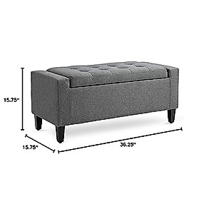 HOMCOM Storage Ottoman, Linen Upholstered Storage Bench with Lift Top and Button Tufted for Living Room, Gray