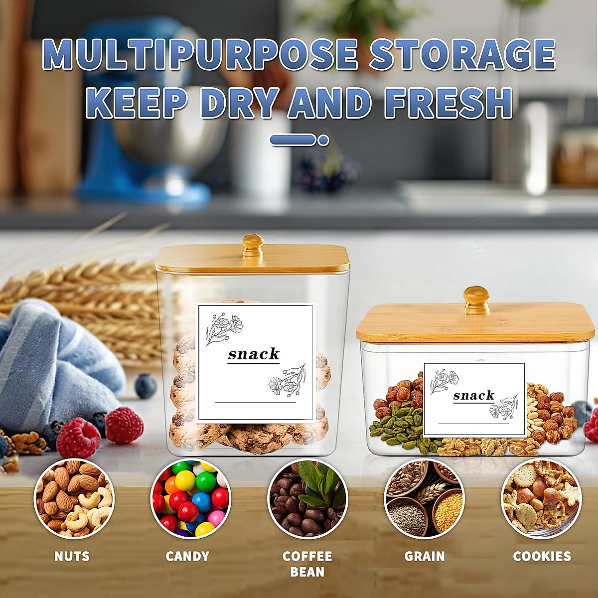 Laundry Room Organization Storage Containers: Laundry Pods Container Dryer Sheet Holder Organizing Storage Jars with Bamboo Lids & 2 Scoops & Labels - for Detergent Powder Scent Booster Beads (3pcs)