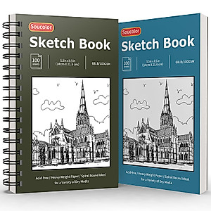 Soucolor 5.5" x 8.5" Sketchbook Pack of 2, 200 Sheets Sketch Book, Spiral Bound Sketch Pad Drawing Book Acid-Free Paper (68lb/100gsm), Painting Sketching Drawing Art Supplies for Adults Kids Teens