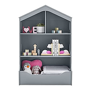 Delta Children Playhouse Bookcase with Toy Storage, Greenguard Gold Certified, Grey