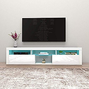 MEBLE FURNITURE & RUGS Bari 200 Wall Mounted Floating 79" TV Stand with 16 Color LEDs White