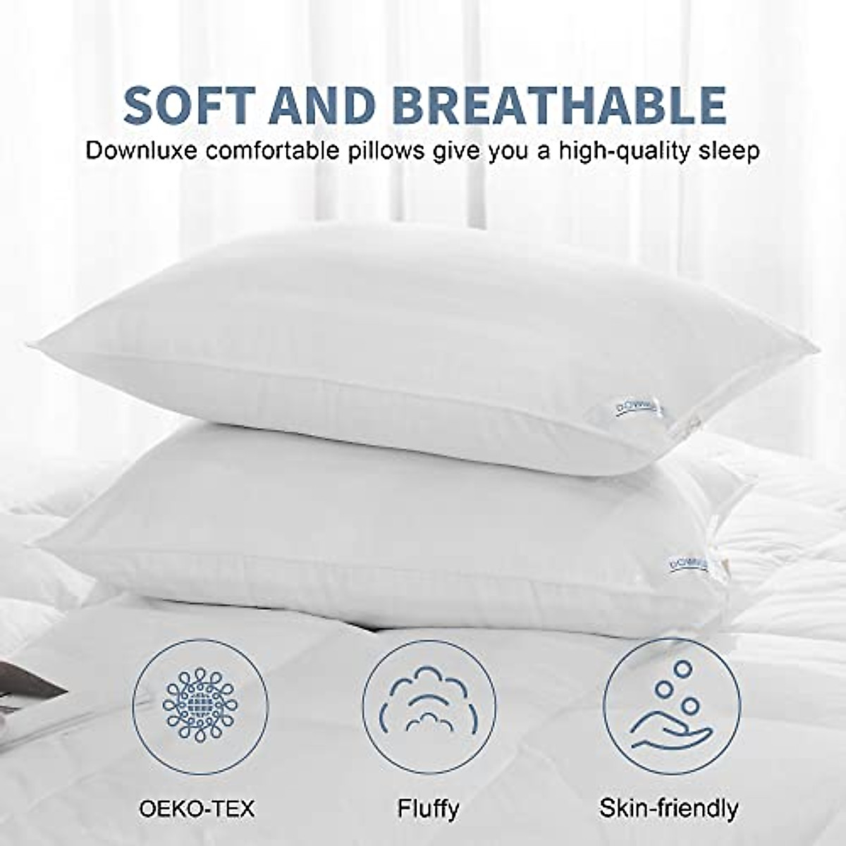 downluxe Down Alternative Pillows King Size Set of 2 - Hotel Collection Soft Bed Pillows for Sleeping, Perfect for Side, Back and Stomach Sleepers, 20 X 36