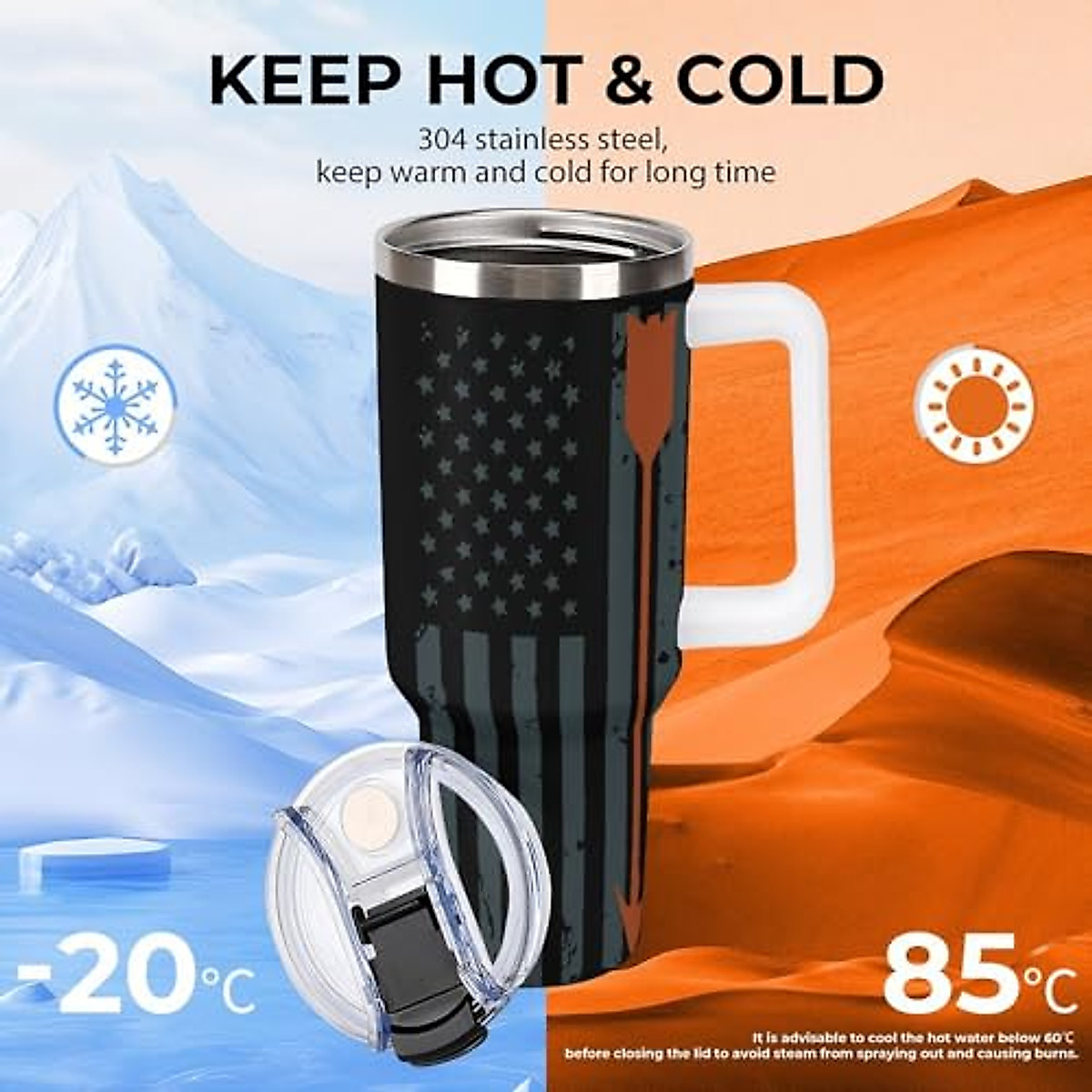 Red Archery Arrow Distressed Flag 40oz Water Bottle Double Wall Insulated Tumbler with Handle Leakproof Travel Mug White-style