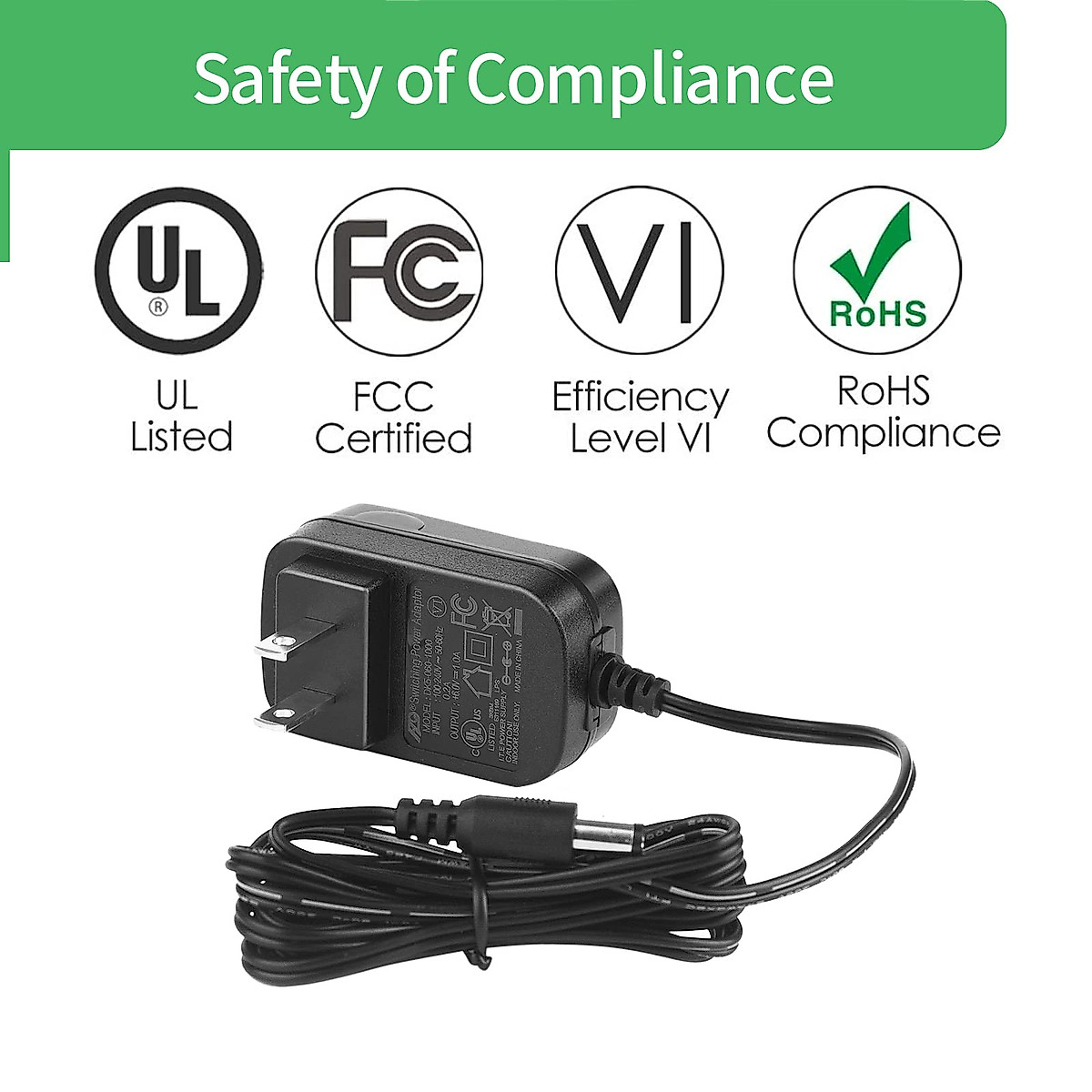 Security-01 AC to DC 6V 1A Power Supply Adapter,Plug 5.5mm x 2.1mm,UL Listed