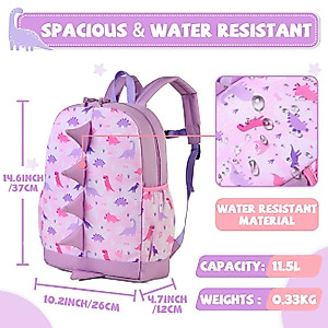 VASCHY Dinosaur Toddler Backpacks, Cute Water Resistant Little Boys Girls Backpack Chest Strap for Kindergarten,Rucksack Schoolbag Bookbag for Kids Pink