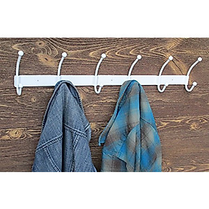 Wall Mounted Coat Rack with 6 Double Hooks - Heavy Duty 23 inch Long Iron Wall Hooks for Home Organization (White)