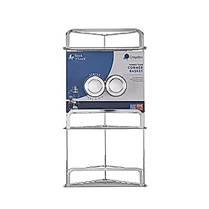 Croydex Stick n Lock Easy to Fit Adhesive Three Tier Corner Basket, Silver
