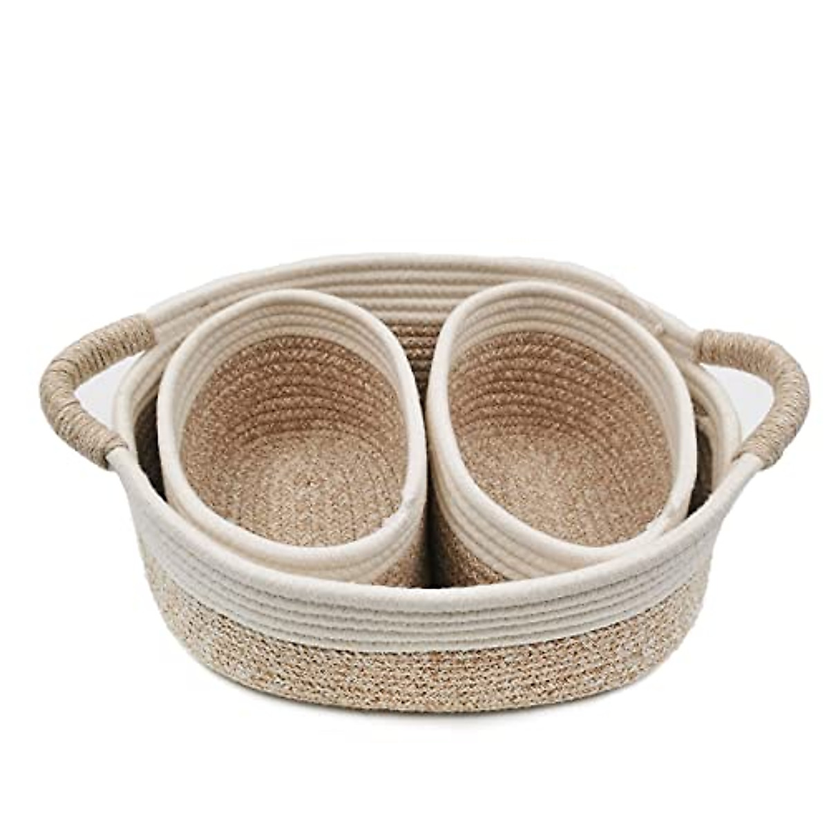 Zalaxt Cotton Rope Storage Baskets, 3 Pcs Woven Baskets for Storage for Organizing Baby Diaper and Toys Boho Basket, Nursery Storage Bin