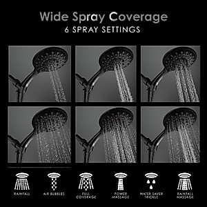 Wellness & Co Aquarius Oil Rubbed Bronze Shower Head with Handheld Spray and Extra Long Hose, Modern Style, 6 Settings, 4.9" Width, 56 Nozzles, 2.5 GPM