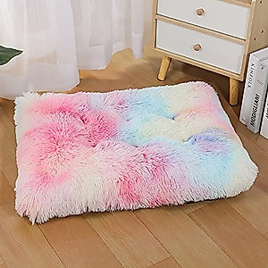 LINGYANMM Long Plush Dog Bed Square Dog Mat Pet Cushion Blanket Soft Fleece Cat Cushion Puppy Chihuahua Sofa Mat Pad for Small Large Dogs (Color : Khaki, Size : S 65x48cm)