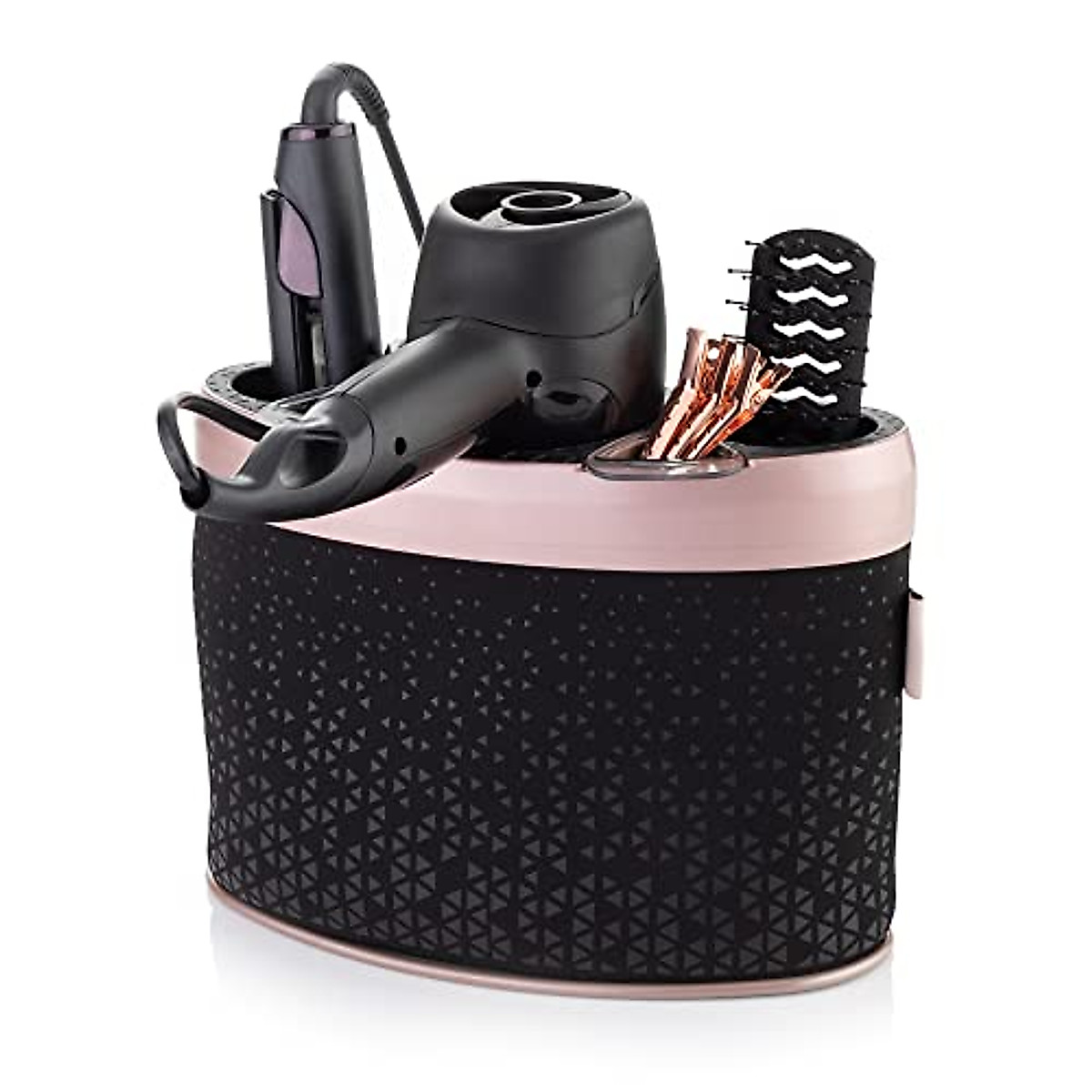 Minky Homecare Neoprene Styling Dock, Curling Iron and Hair Dryer Holder - Hair Tool Organizer Storage for Bathroom Countertop, Dresser - Rose Gold/Black