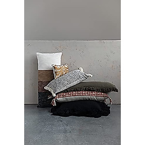 Creative Co-Op Polyester Woven Cotton Lumbar Chambray Back & Fringe Pillow, Black & Cream