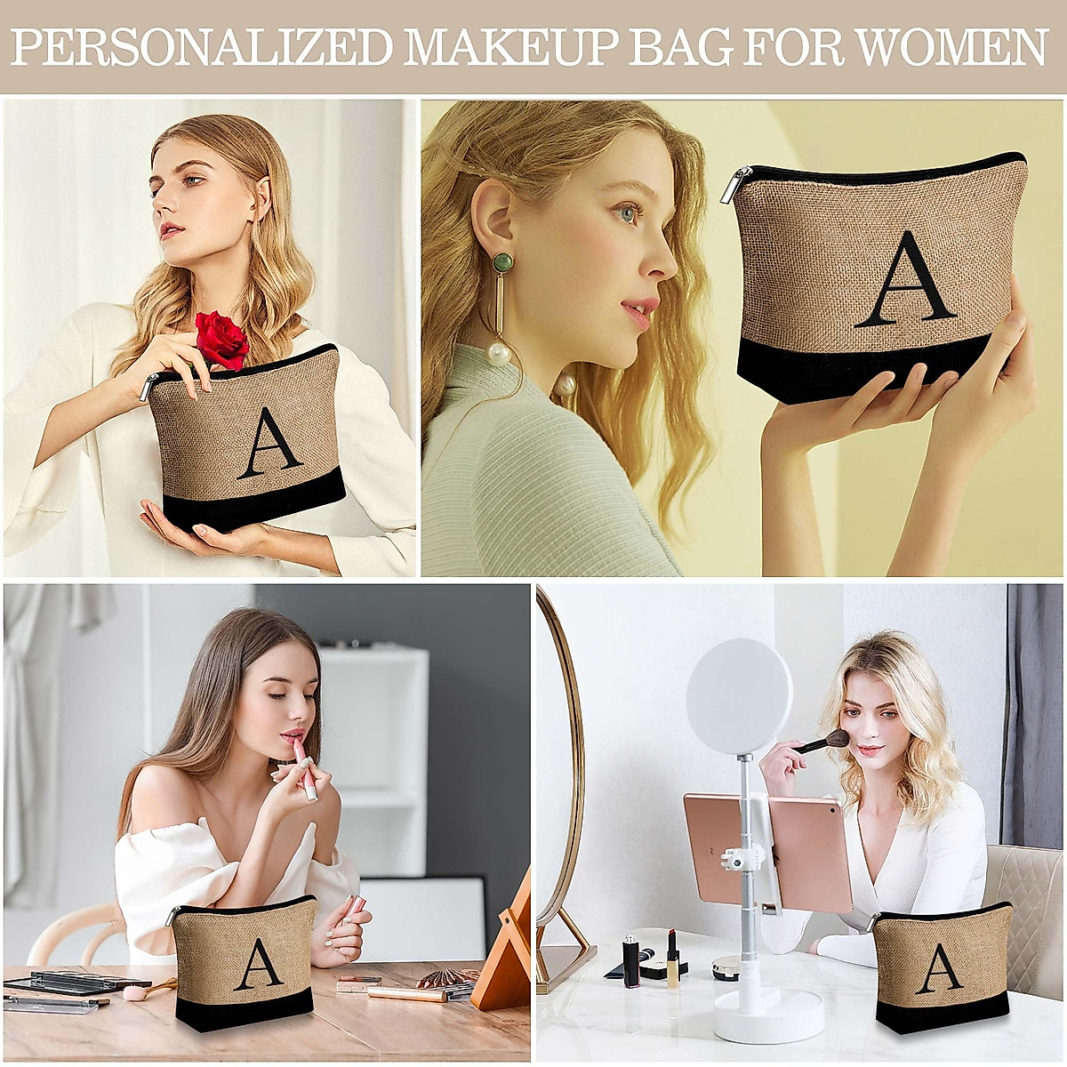 YOOLIFE Initial Jute Tote Bag Gifts for Her - Graduation Gift Beach Tote Bags for Women Teacher Gifts Birthday Wedding Bridesmaid Proposal Gifts Personalized Gifts for Women Friends Gifts Monogram I