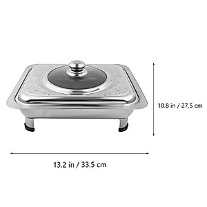 Cabilock Cold Food Buffet Stainless Steel Rectangular Food Dish Tray Oblong Metal Serveware with Lid for Buffet Roasting Baking Cooking Bread Fruit Appetizer Plate 33. 5X27. 5X14. 5CM Buffet Server