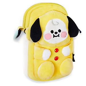 BT21 Baby Series CHIMMY Character Plush Coin Purse Makeup Toiletry Pouch Card Wallet with Lanyard, Yellow