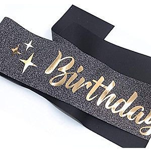 Birthday Bi*ch Sash - Black Glitter Birthday Sash Birthday Gifts for Women Birthday Party Supplies - Birthday Girl Sash Fun Party Favors. Black Glitter + Rose Gold Foil - 21st, 30th, Birthday Girl