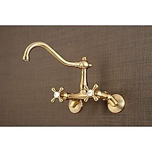 Kingston Brass KS3227AX Vintage 6" Adjustable Center Wall Mount Kitchen Faucet, Brushed Brass