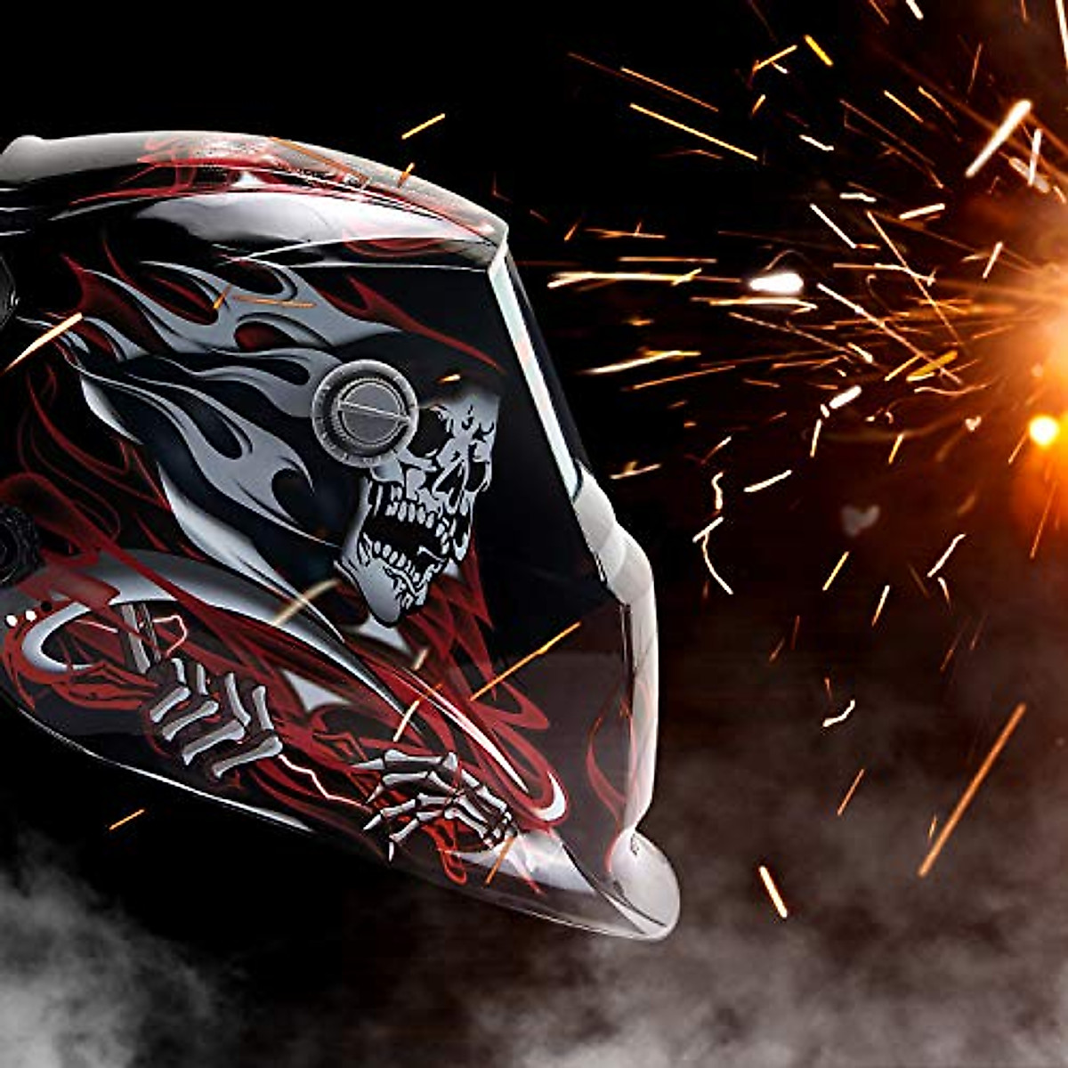 Holulo Solar Power Auto Darkening Welding Helmet Wide Viewing Field Welder Hood for MIG TIG ARC Cap Mask (Ghost of Death)