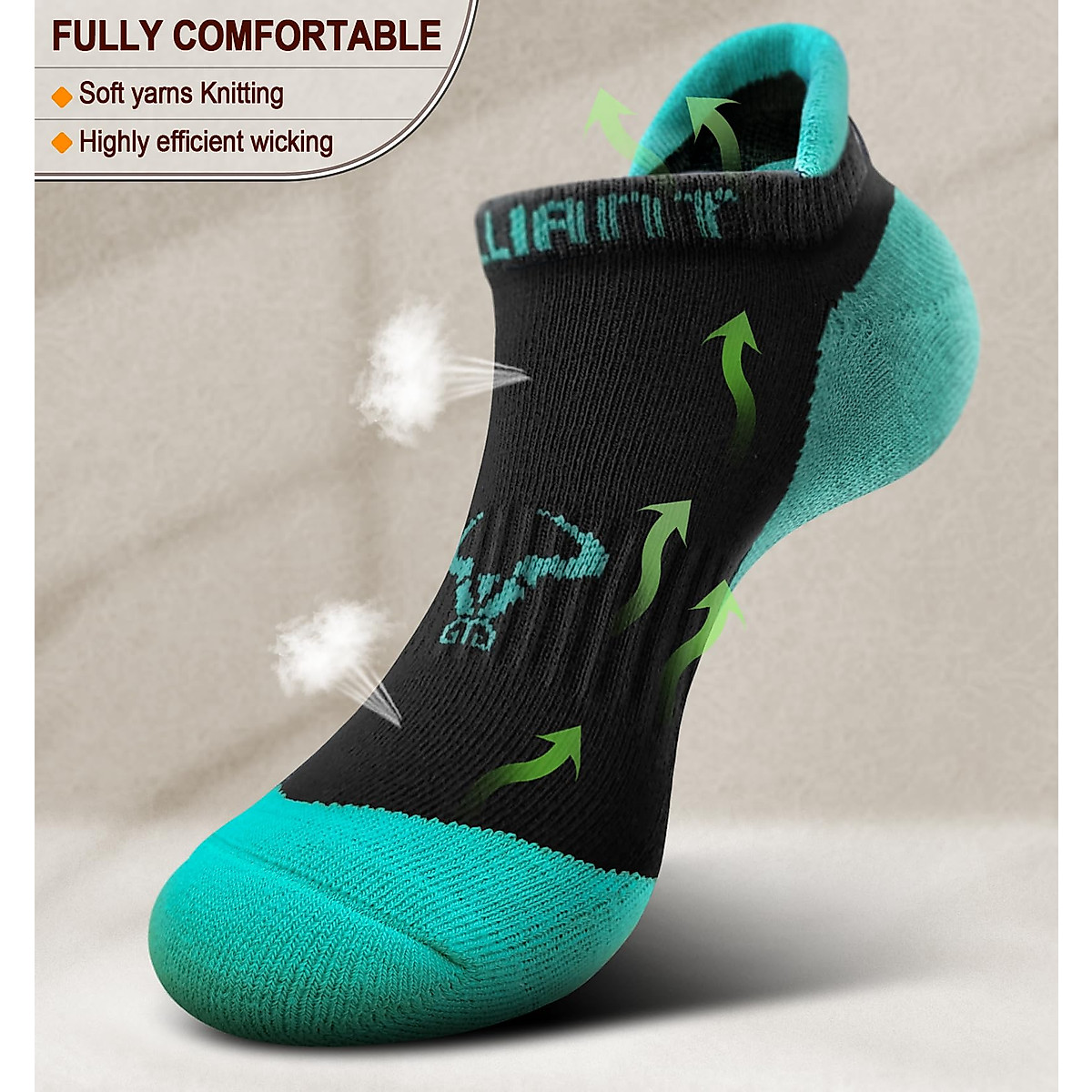 BULLIANT Socks For Women 6Pairs-Womens Athletic Ankle Socks No Show Cushioned for Walking Running-Compression Arch Support(6Pairs,Shoes Size:Women 9-10)